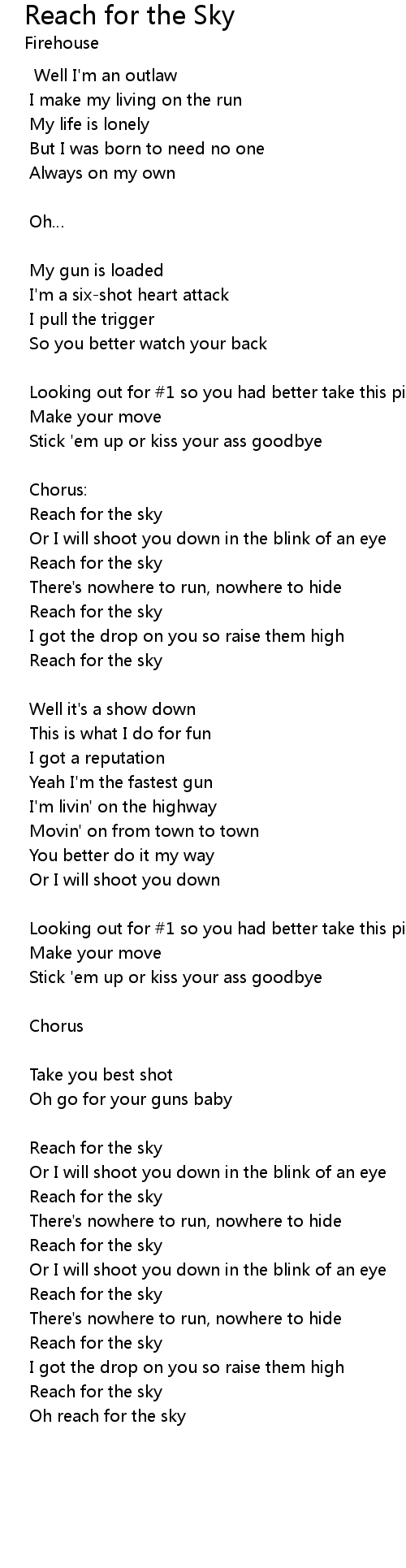 Reach for the Sky Lyrics - Follow Lyrics