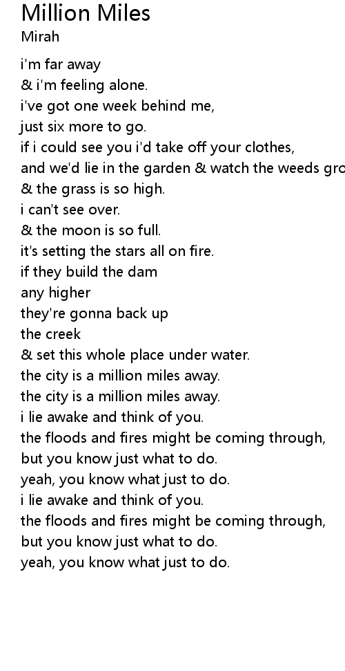 Million Miles Lyrics - Follow Lyrics