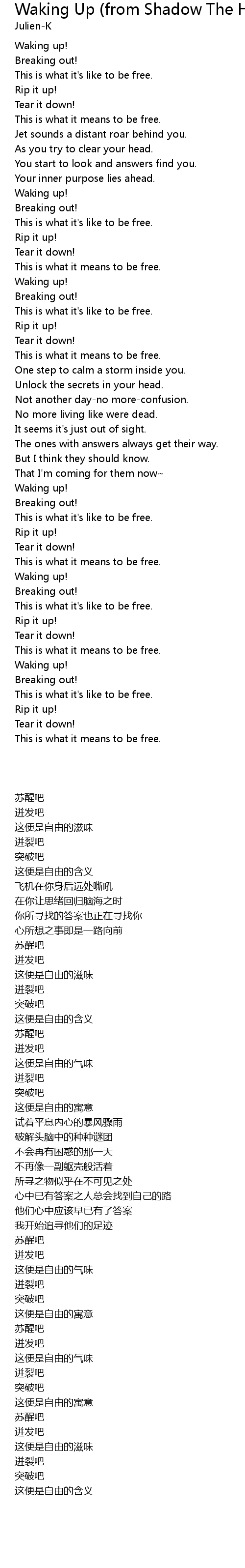 Waking Up (from Shadow The Hedgehog) Lyrics - Follow Lyrics