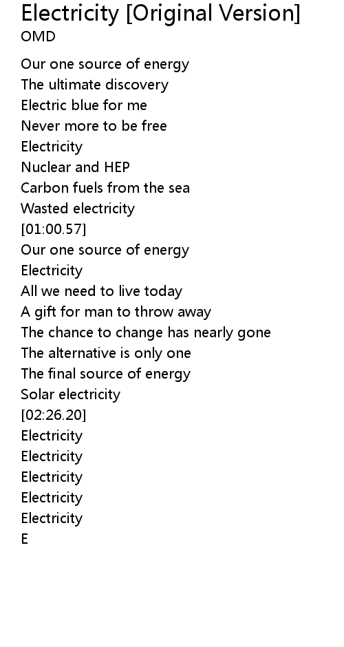 Electricity [Original Version] Lyrics - Follow Lyrics