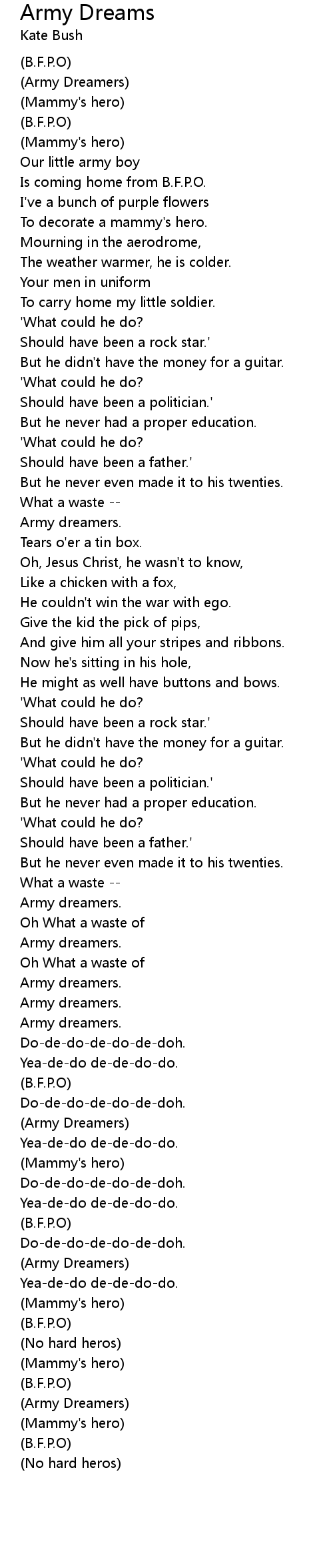 Army Dreams Lyrics - Follow Lyrics