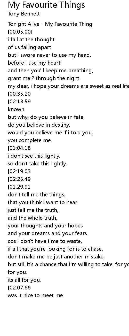 My Favourite Things Lyrics - Follow Lyrics