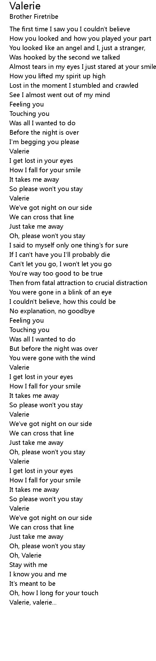 Valerie Lyrics - Follow Lyrics