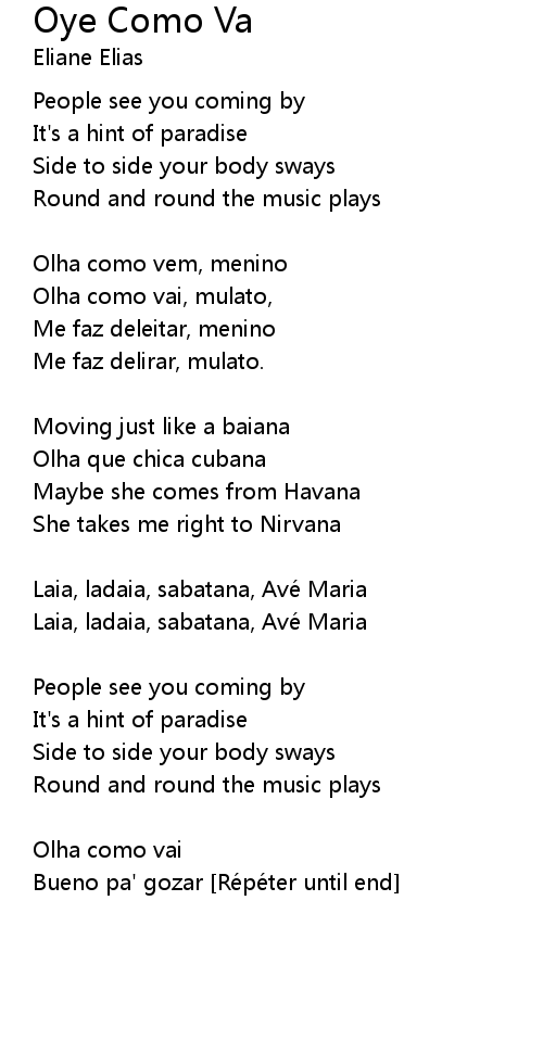 Oye Como Va Lyrics - Follow Lyrics