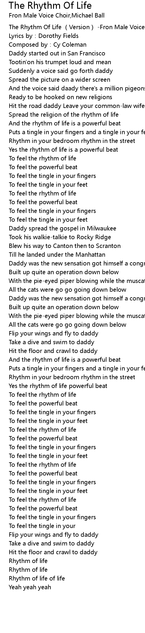 The Rhythm Of Life Lyrics - Follow Lyrics