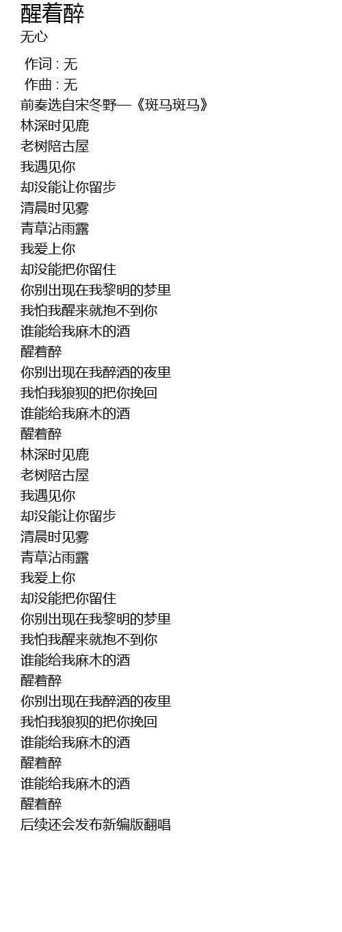 醒着醉 xing zhe zui Lyrics - Follow Lyrics