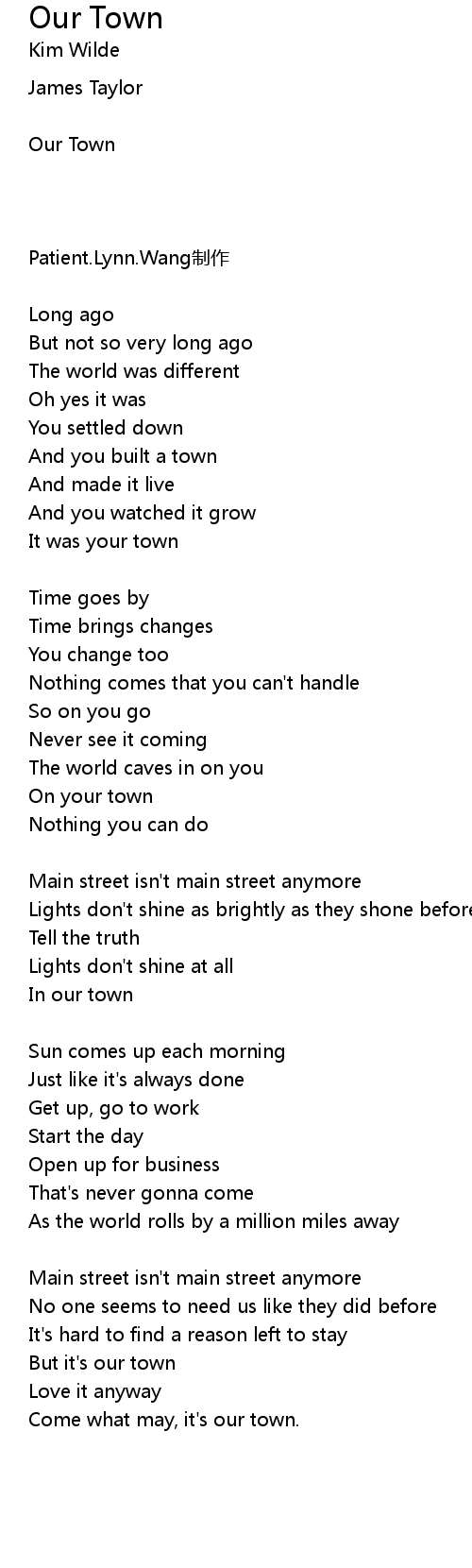 Our Town Lyrics - Follow Lyrics