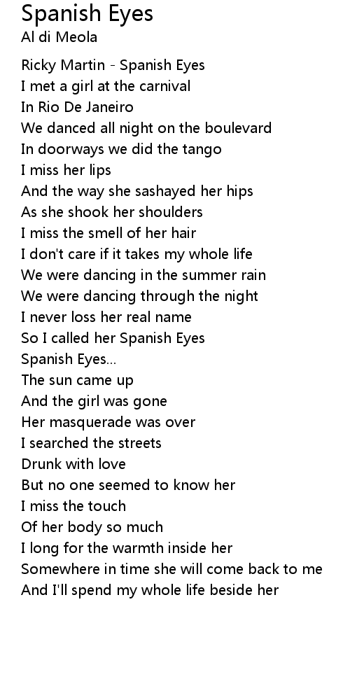 Spanish Eyes Lyrics - Follow Lyrics