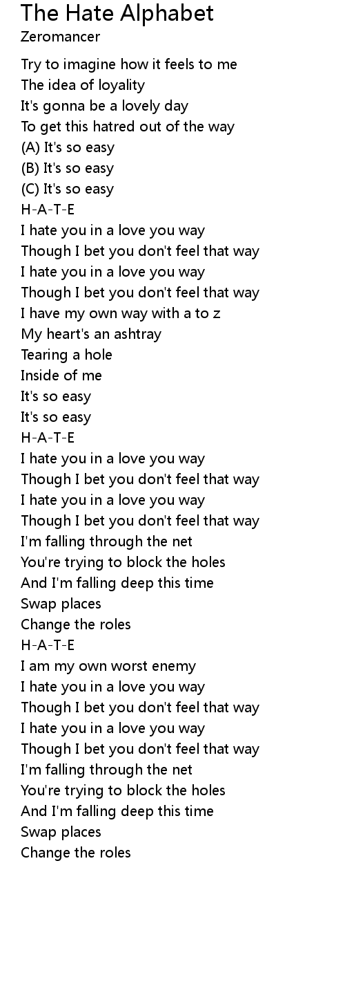 The Hate Alphabet Lyrics - Follow Lyrics