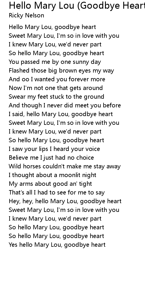 Hello Mary Lou (Goodbye Heart) Lyrics - Follow Lyrics