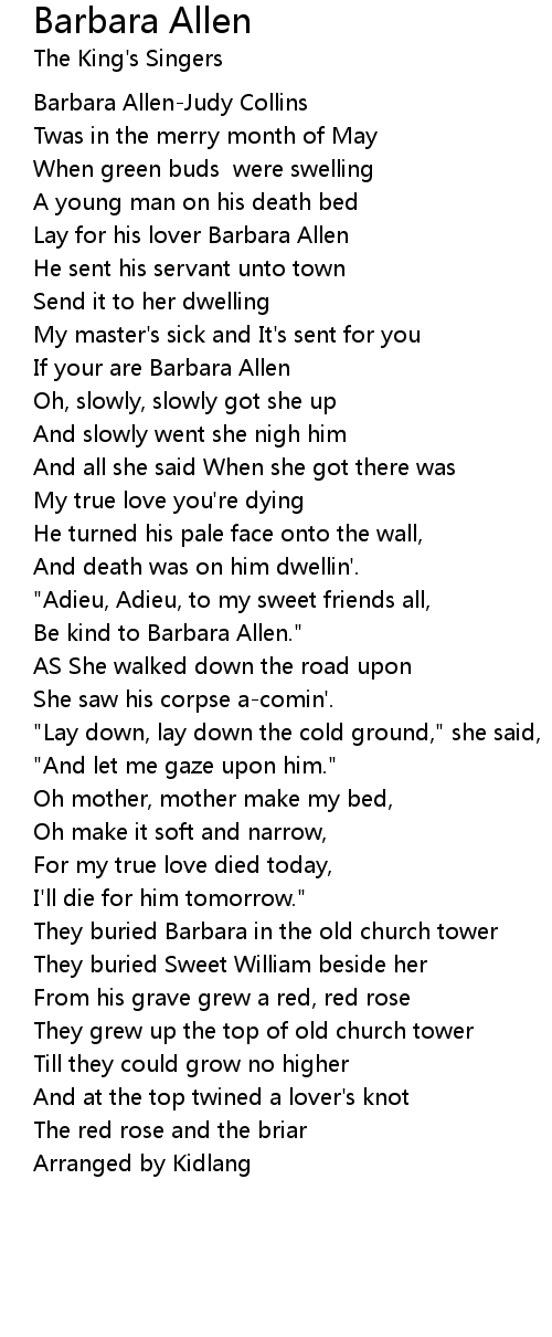 Barbara Allen Lyrics - Follow Lyrics