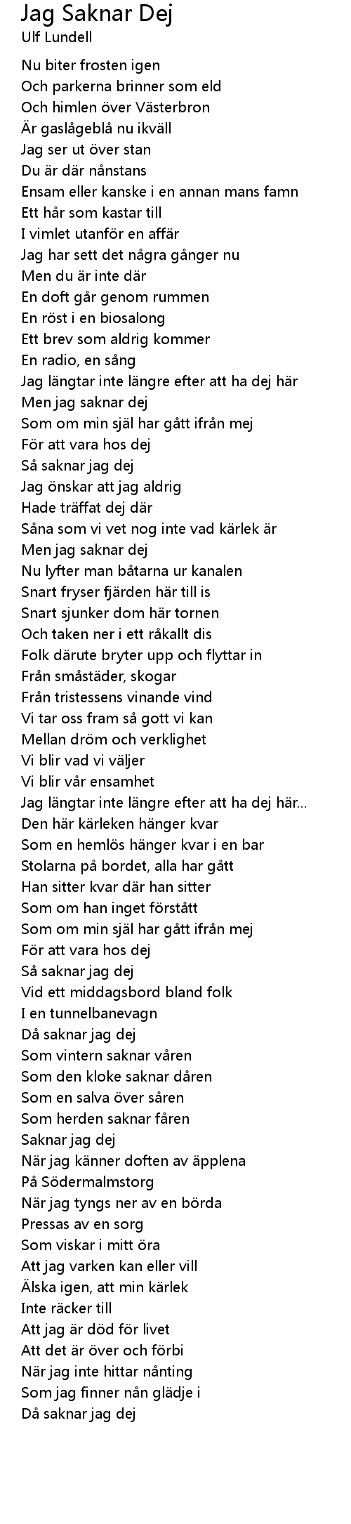 Jag Saknar Dej Lyrics - Follow Lyrics