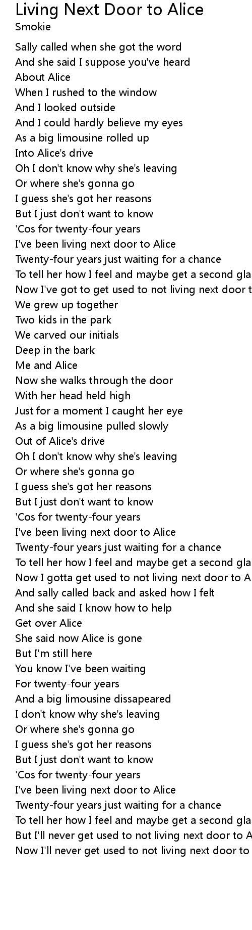 Living Next Door to Alice Lyrics - Follow Lyrics