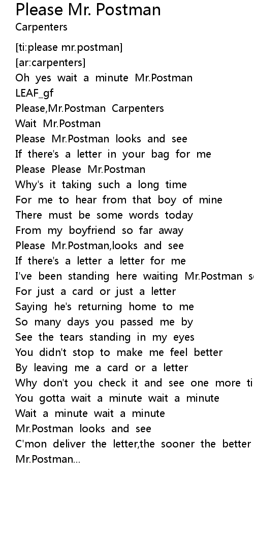 Please Mr. Postman Lyrics - Follow Lyrics