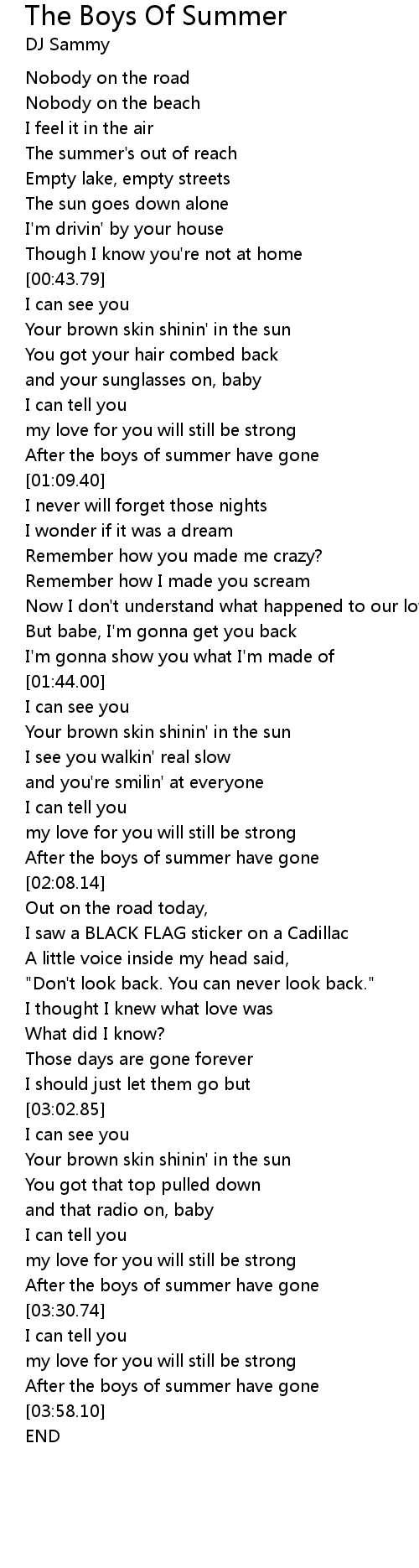 The Boys Of Summer Lyrics - Follow Lyrics