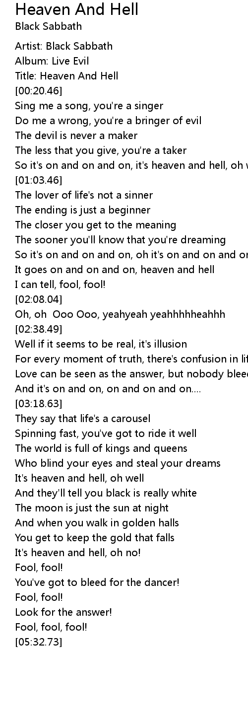 Heaven And Hell Lyrics - Follow Lyrics