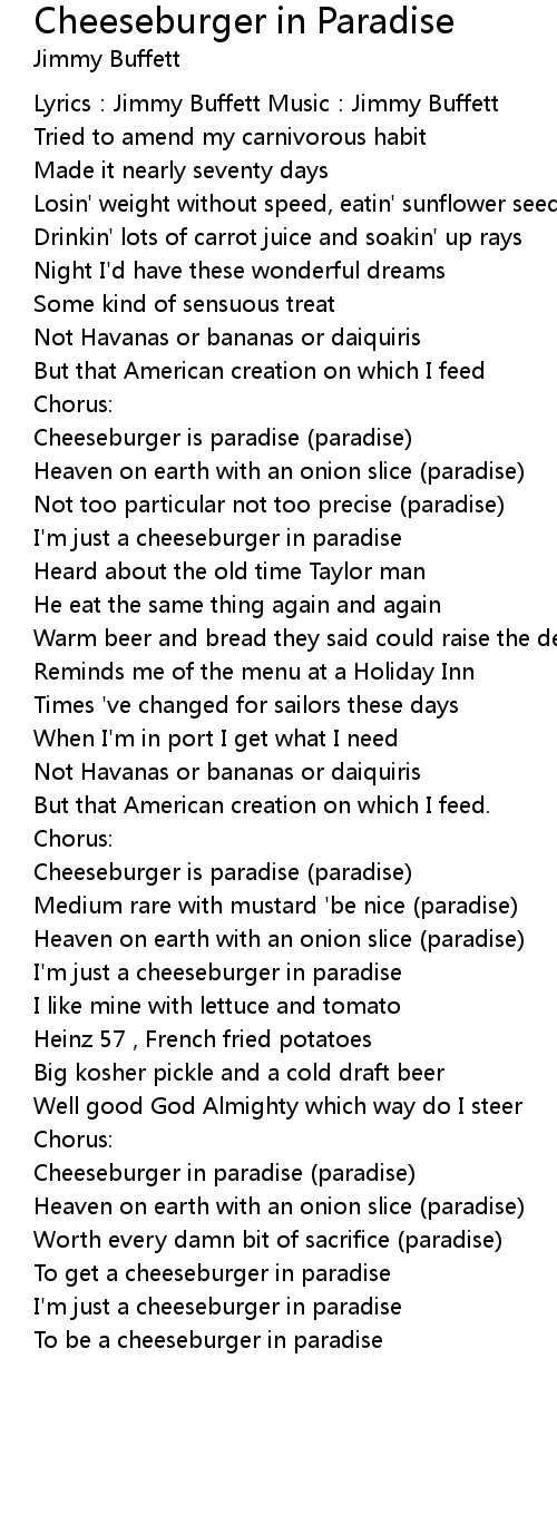 Cheeseburger in Paradise Lyrics - Follow Lyrics