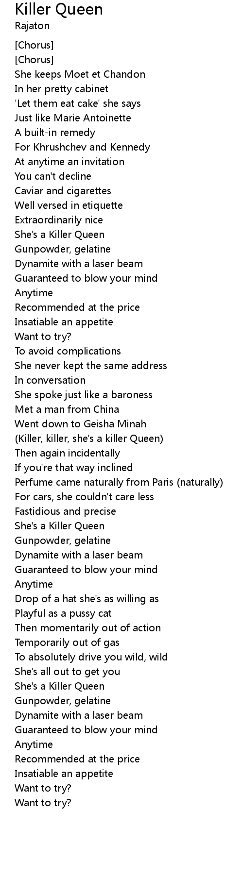 Killer Queen Lyrics Follow Lyrics