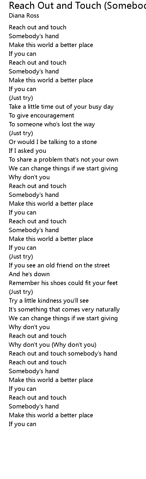 Reach Out and Touch (Somebody's Hand) Lyrics - Follow Lyrics