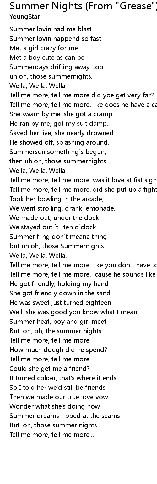 Summer Nights (From "Grease") Lyrics - Follow Lyrics
