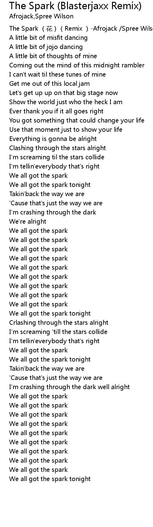 The Spark (Blasterjaxx Remix) Lyrics - Follow Lyrics