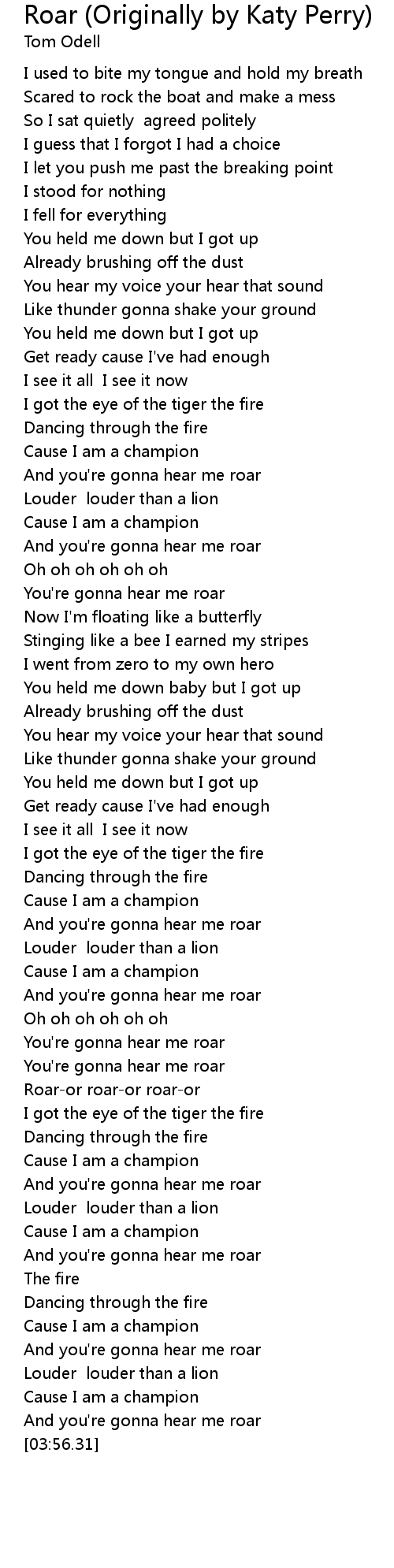Roar Katy Perry Lyrics