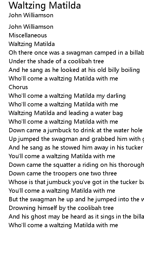 Waltzing Matilda Lyrics - Follow Lyrics