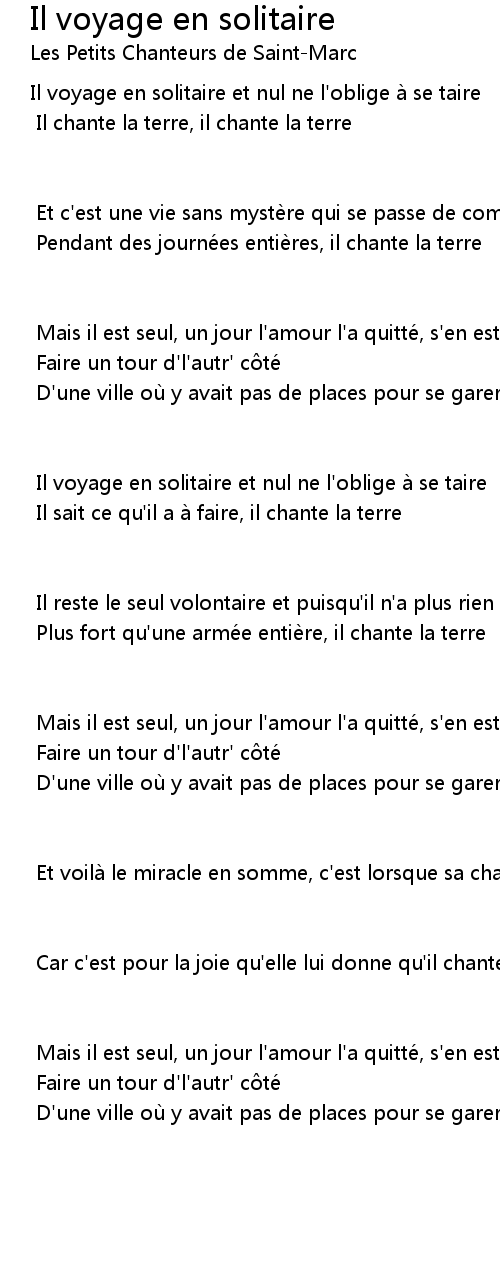 Il voyage en solitaire Lyrics - Follow Lyrics