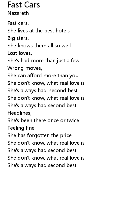 Fast Cars Lyrics - Follow Lyrics