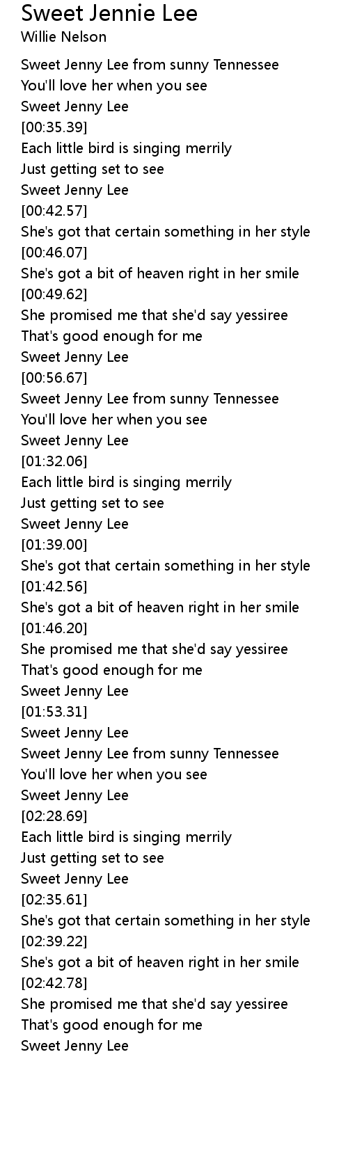 Sweet Jennie Lee Lyrics - Follow Lyrics