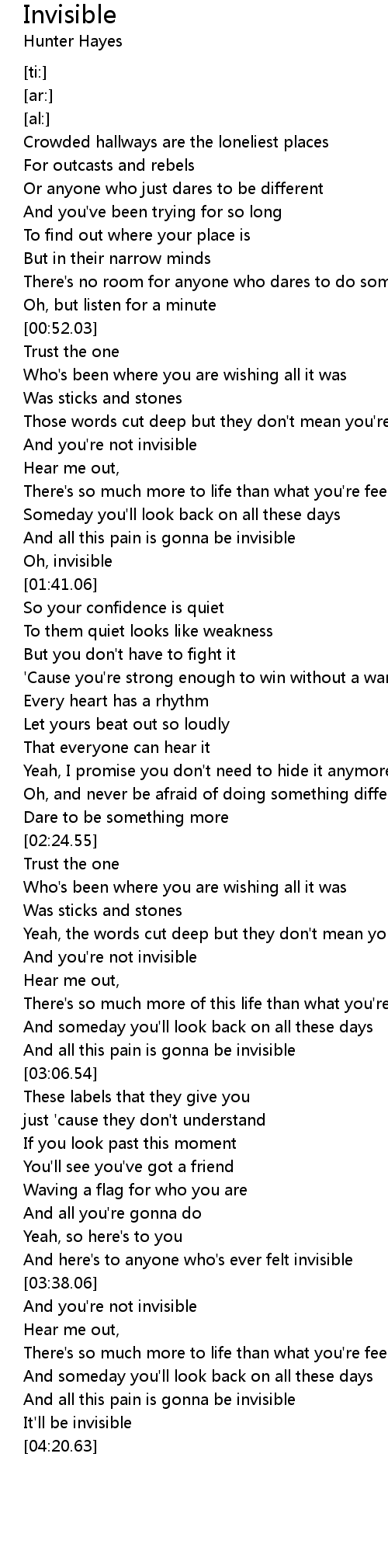 Invisible Hunter Hayes Lyrics